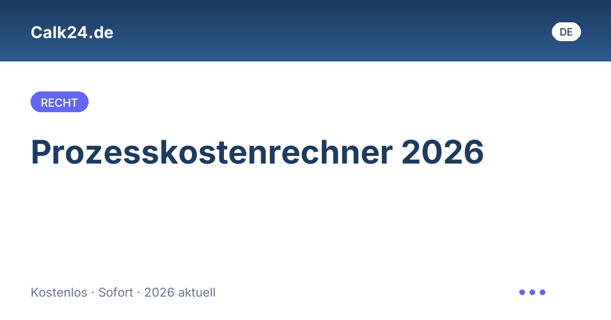 Prozesskostenrechner 2026 — Anwalt + Gerichtskosten (RVG/GKG) | Calk24.de